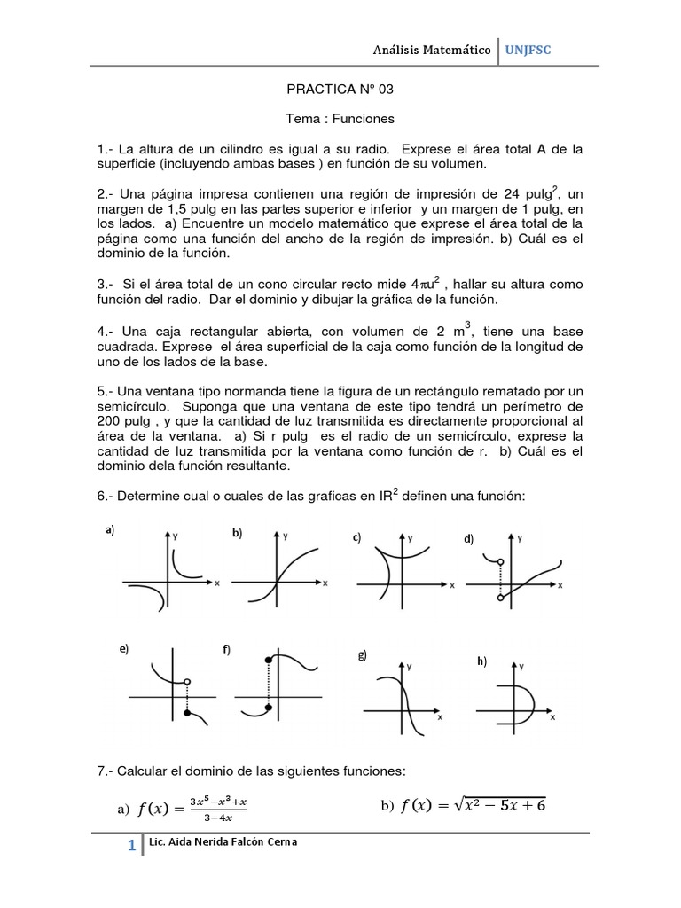 Funciones Ejer - UNJFSC | PDF | Función (Matemáticas) | Geometría