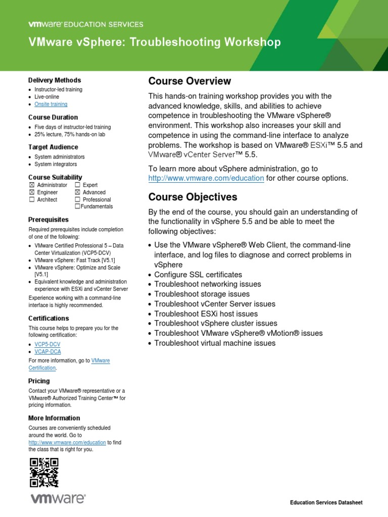 VMware VSphere Troubleshooting Workshop - v55 | PDF | System Administrator | V Mware