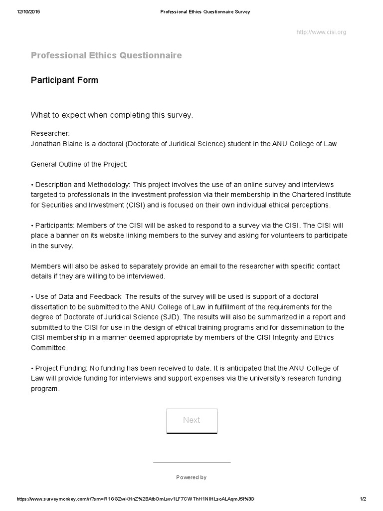 Professional Ethics Survey for CISI Members | PDF | Doctorate | Science