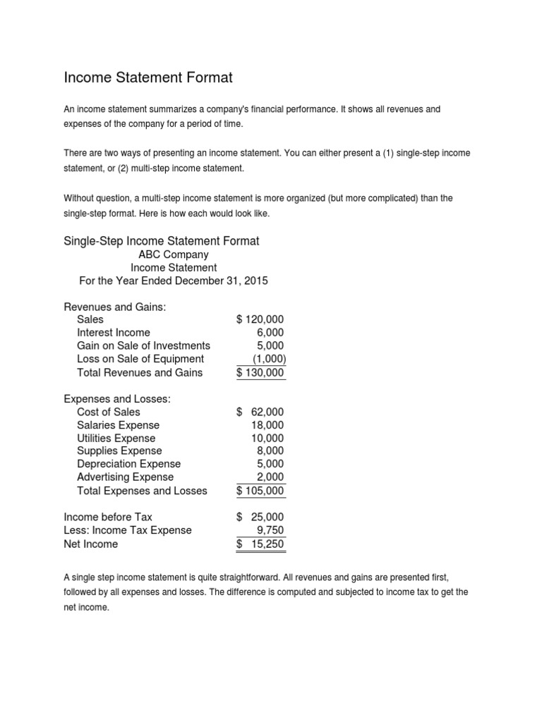 2 Income Statement Format | PDF | Expense | Income Statement