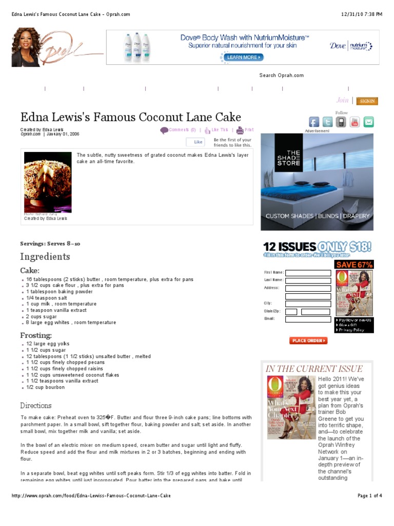 Edna Lewis's Famous Coconut Lane Cake | PDF | Cakes | Foods