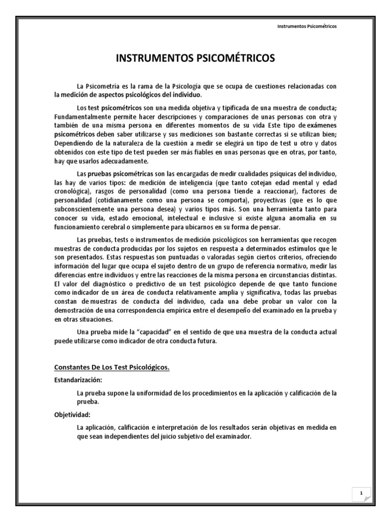 Tipos y Funciones de Instrumentos Psicométricos | PDF | Inteligencia ...