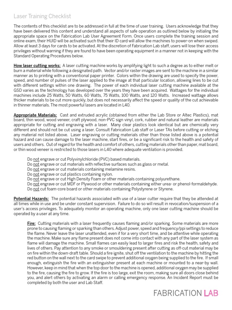 Training Checklist LASER | PDF | Belt (Mechanical) | Lens (Optics)