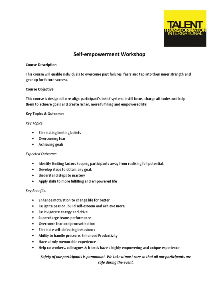 Self-Empowerment Workshop Overview | PDF | Empowerment | Goal