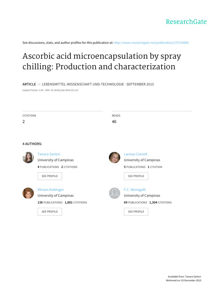 Spray Chilling | PDF | Vitamin C | Diffusion