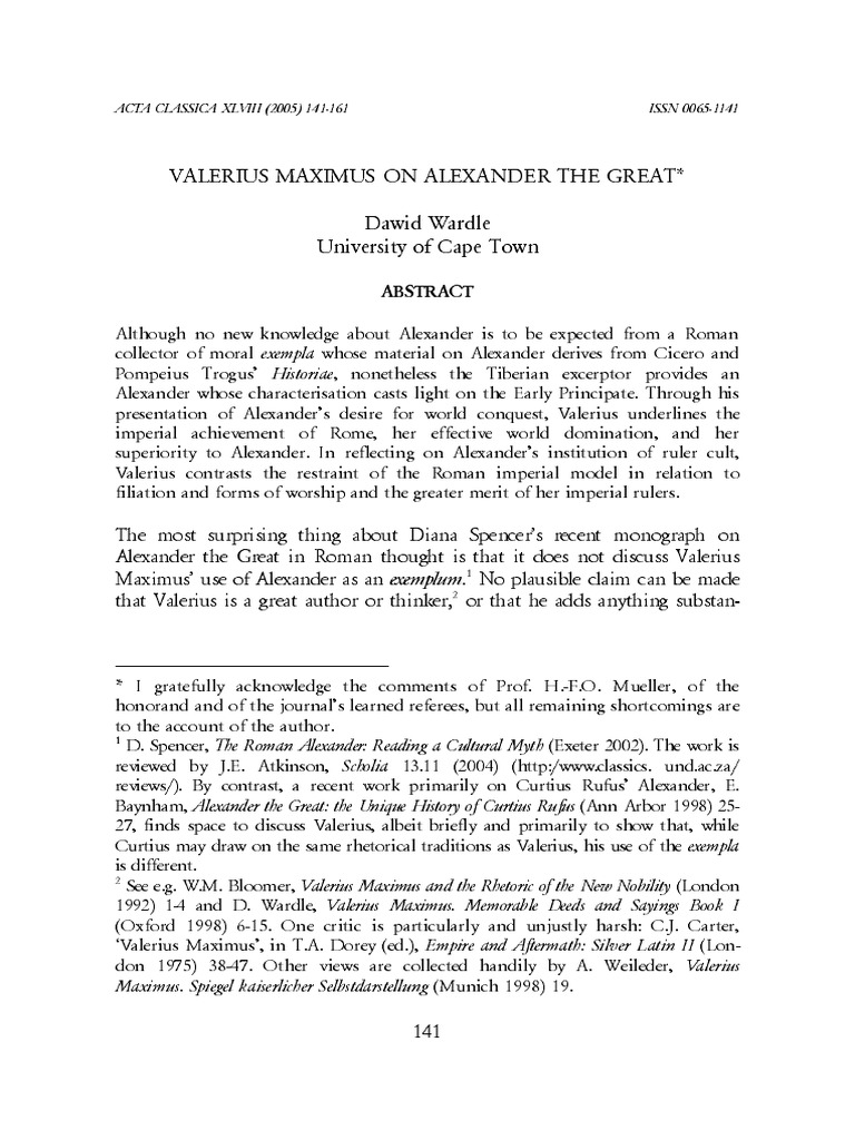 Valerius Maximus On Alexander The Great | PDF | Augustus | Roman Empire