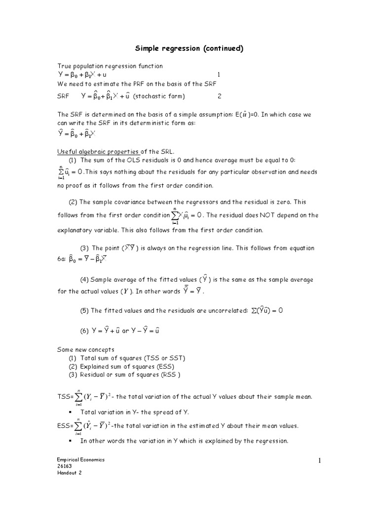 Simple Regression (Continued) : Y Xu Y Xu | PDF | Ordinary Least Squares | Errors And Residuals