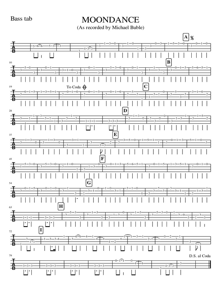 Michael Buble-Moondance (Bass Tab) | PDF | Entertainment (General)