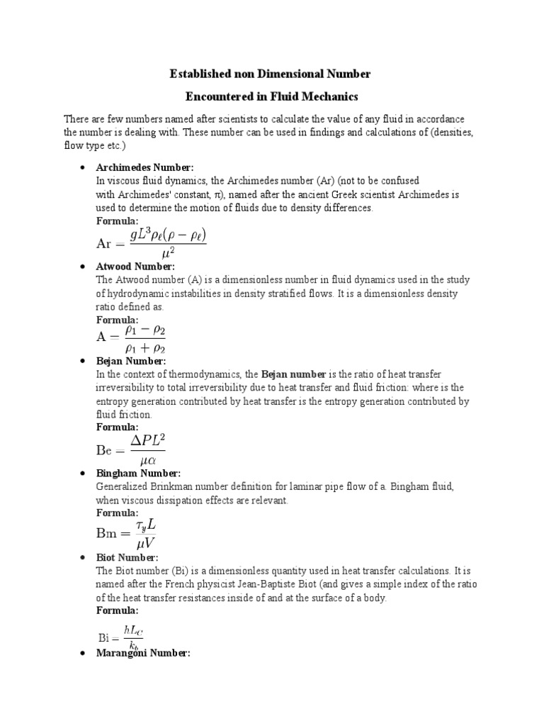 Established Non Dimensional Number | PDF | Fluid Dynamics | Viscosity
