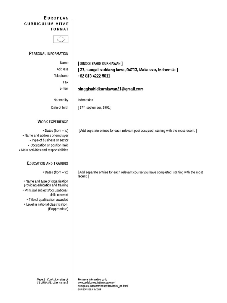 CV European Format | PDF | Skill | Cognition