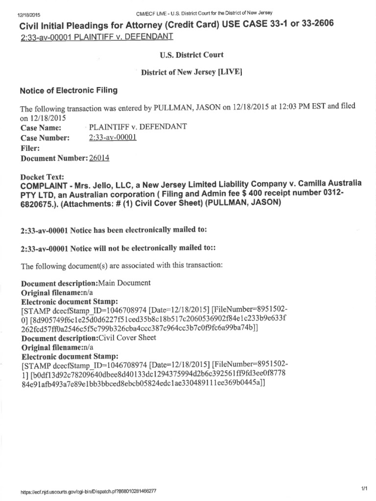 Mrs Jello vs. Camilla Australia Pty LTD | PDF