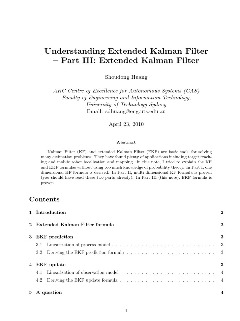 Extended Kalman Filter - Shoudong | PDF | Cybernetics | Systems Theory