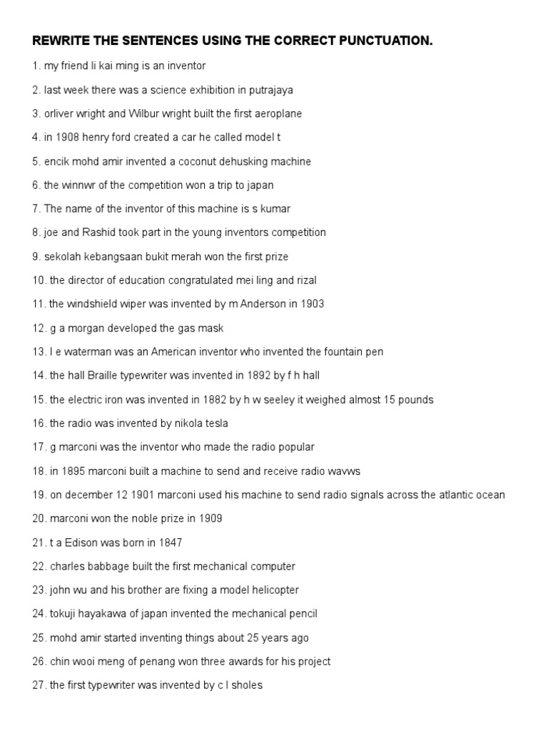 Rewrite The Sentences Using The Correct Punctuation | PDF | Writing ...