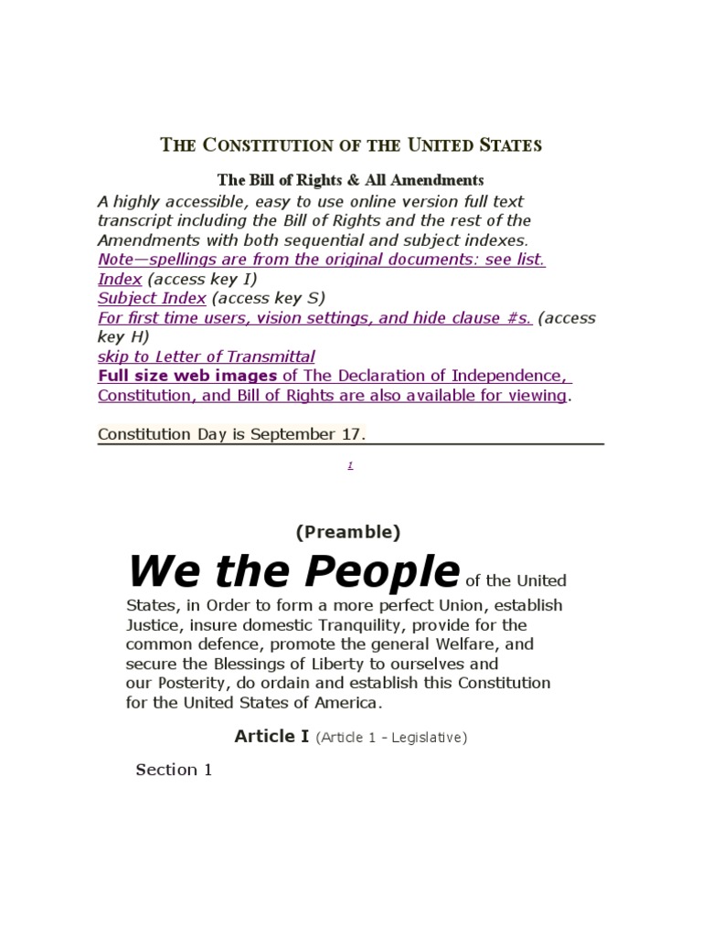 The Constitution of The United States We The People | PDF | U.S. State ...
