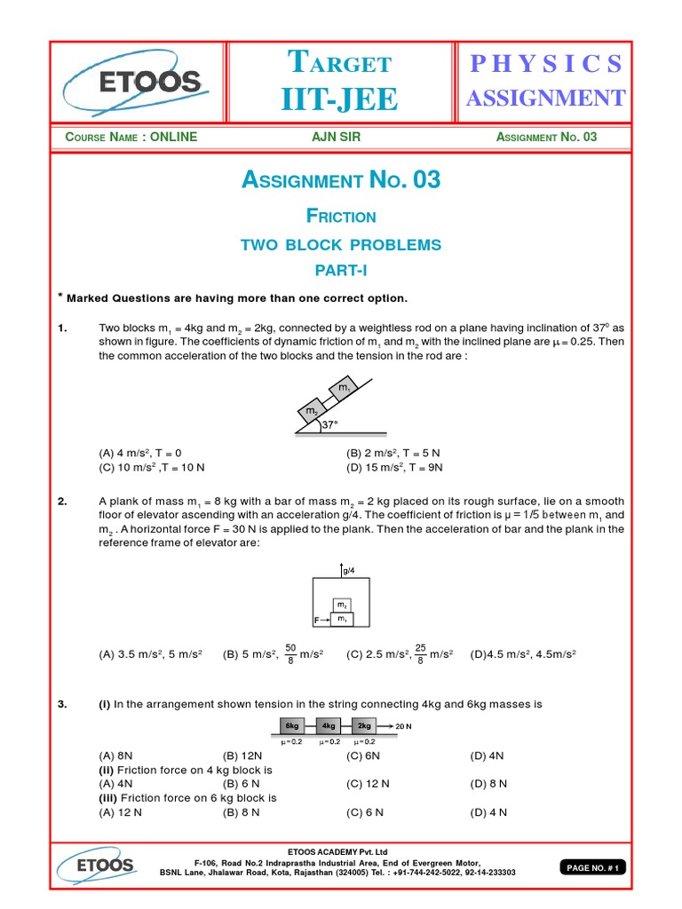T Iit-Jee: Physics | PDF | Friction | Force