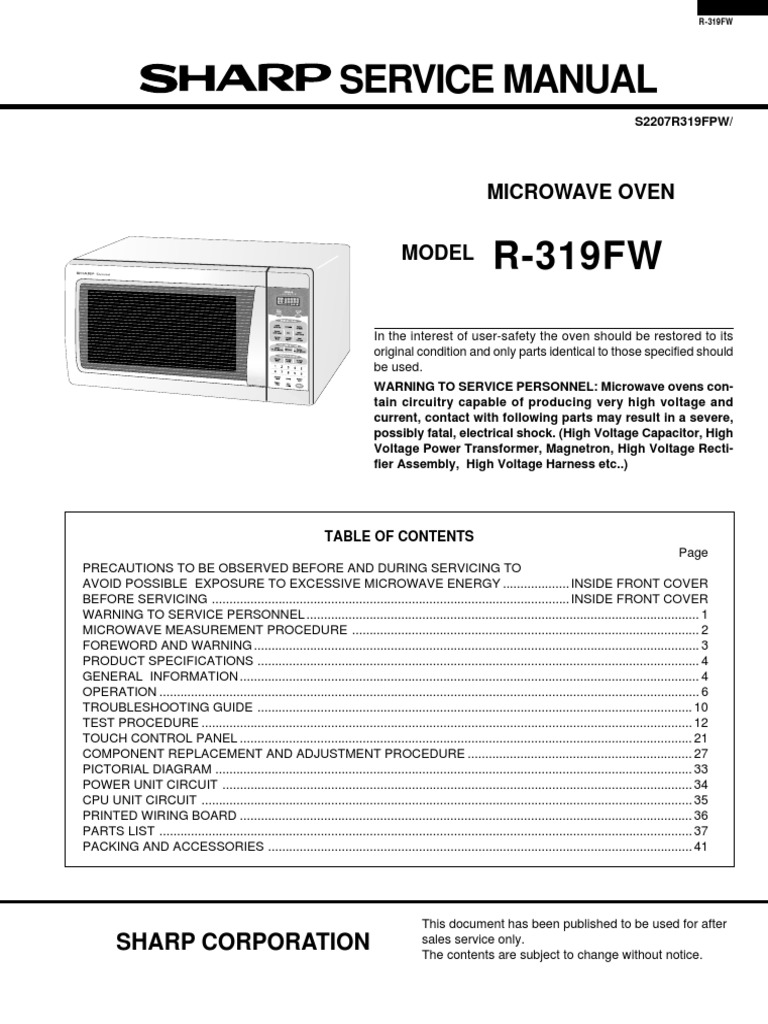 SHARP Service Manual | PDF | Switch | Power Supply
