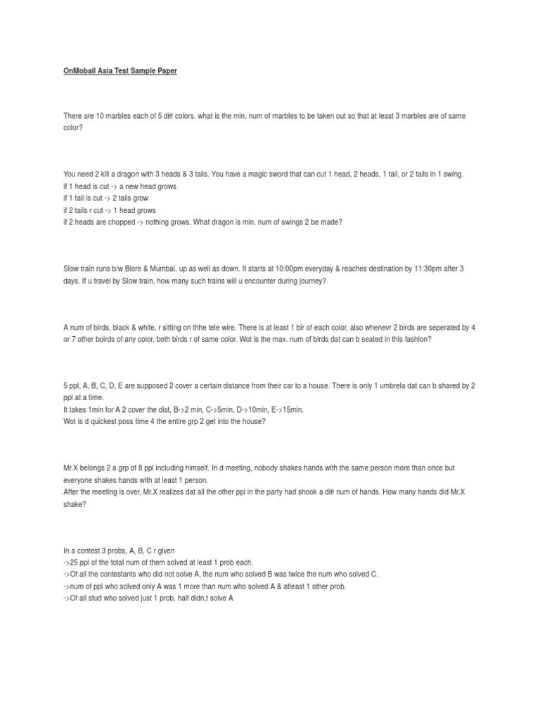 Onmobail Asia Test Sample Paper | Download Free PDF | Speed | Hour