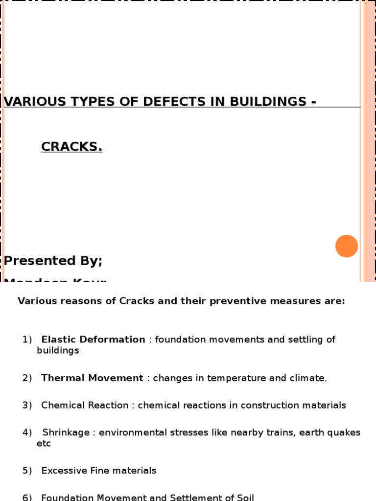 Cracks - Types of Defects in Buildings | PDF | Concrete | Soil
