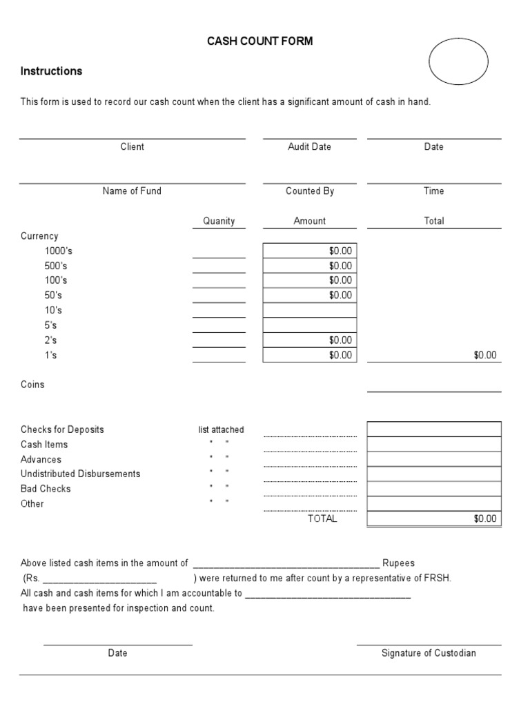 Cash Count Form for Audit | PDF
