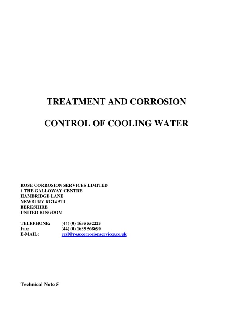 Treatment and Corrosion Control of Cooling Water | PDF | Corrosion ...