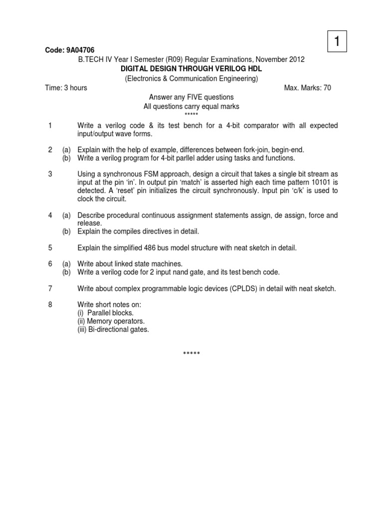 9A04706 Digital Design Through Verilog HDL PDF | Download Free PDF | Hardware Description ...