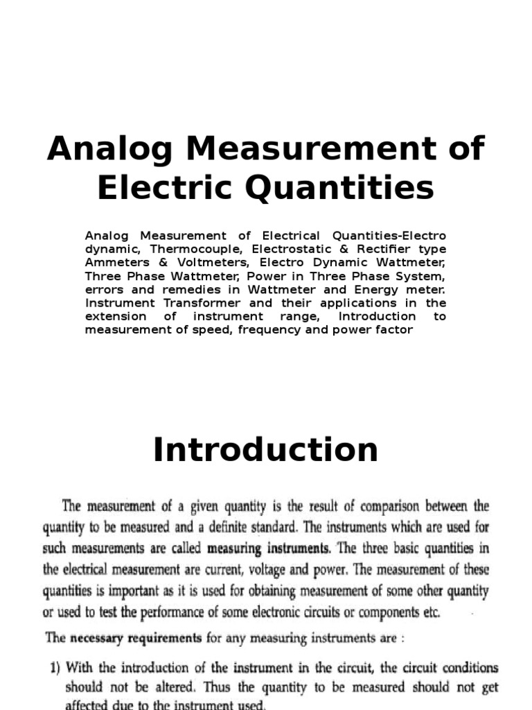 Analog Measurement of Electric Quantities | PDF | Electromagnetism ...