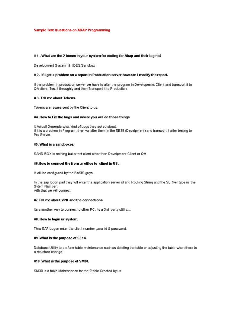 Sample Test Questions On Abap Programming Pdf Database Index Databases