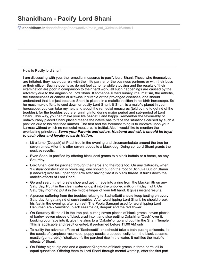 Shanidham - In-Shanidham Pacify Lord Shani | PDF | Religion And Belief ...