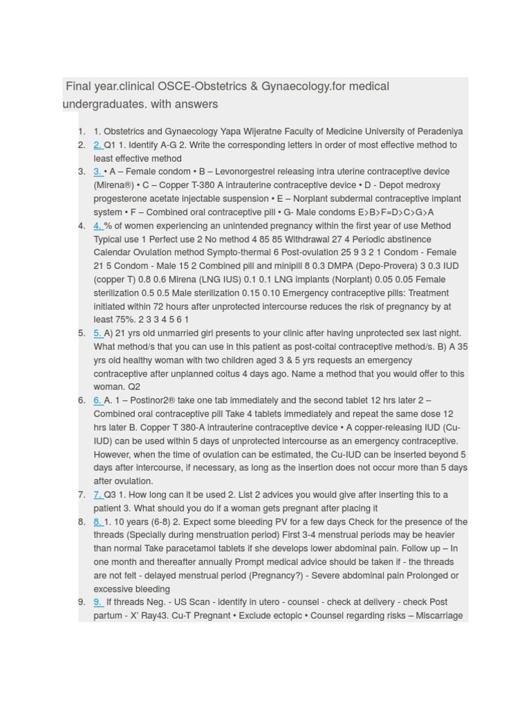 Final Year - Clinical OSCE-Obstetrics & Gynaecology - For Medical ...
