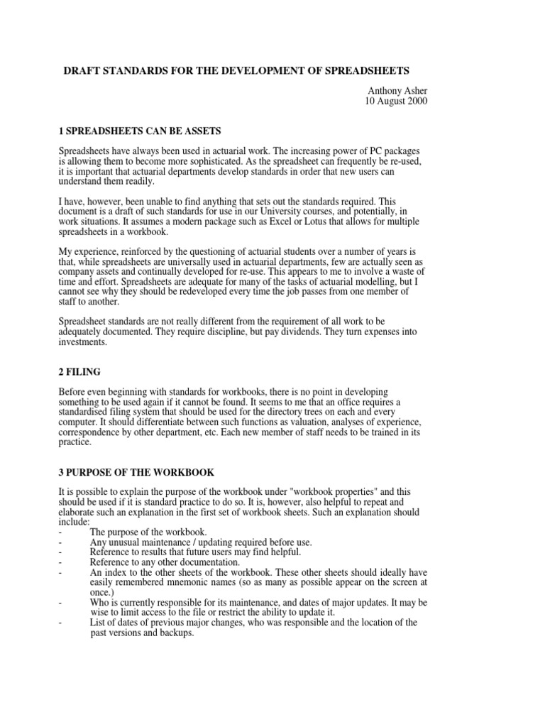 Draft Standards For The Development of Spreadsheets: 1 Spreadsheets Can ...