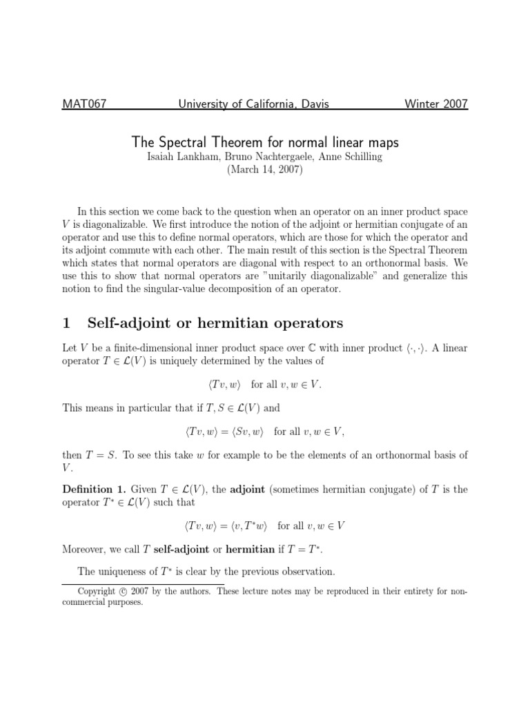 Mat67 LL Spectral - Theorem PDF | PDF | Eigenvalues And Eigenvectors ...