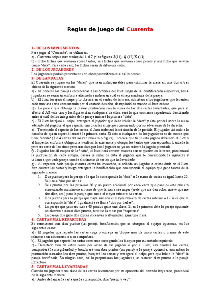 Reglas del Juego del Cuarenta | PDF | Ocio | Deportes