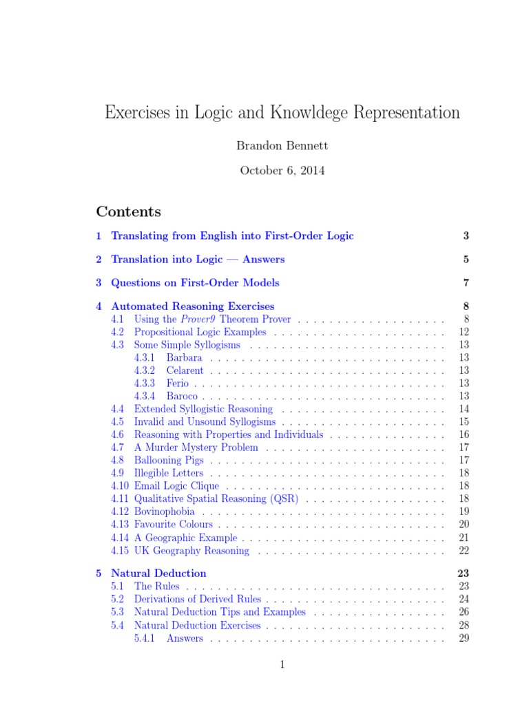 Exercises in Logic and Knowldege Representation: Brandon Bennett ...