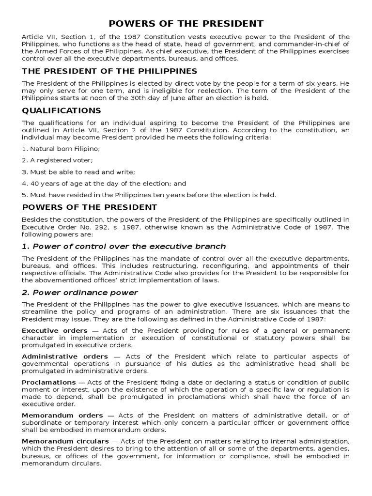 Powers of The President | PDF | Presidents Of The United States ...
