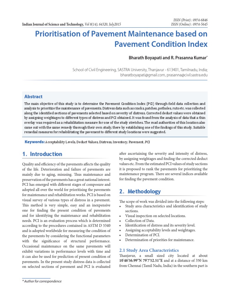 Prioritization of Pavement Maintenance Based On PCI | Download Free PDF ...