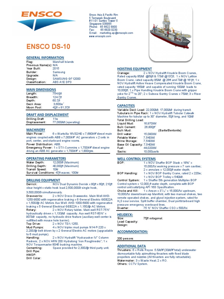 Ensco Ds-10: General Information Hoisting Equipment | PDF | Crane ...