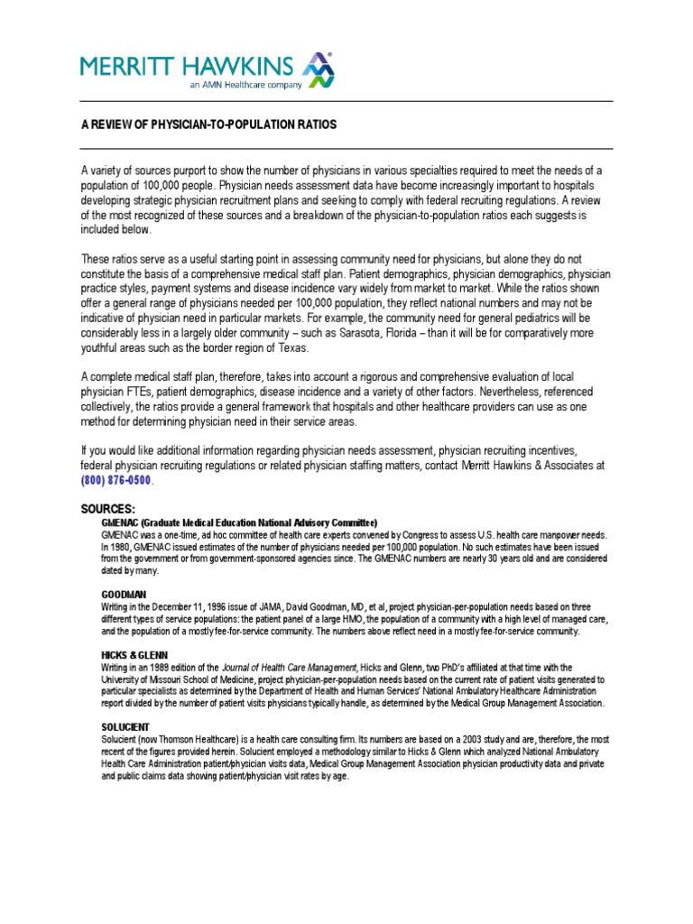 Merritt Hawkins Physician To Population Ratios | PDF | Specialty ...