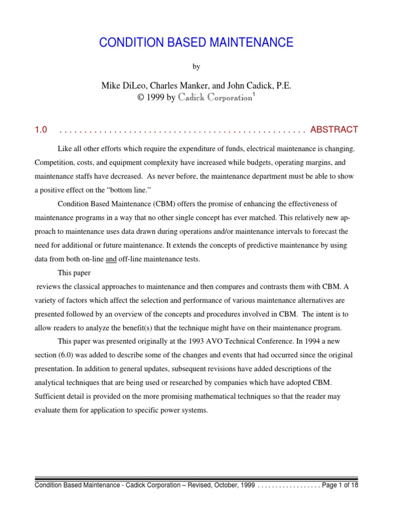 Condition Based Maintenance | PDF | Statistics | Standard Deviation