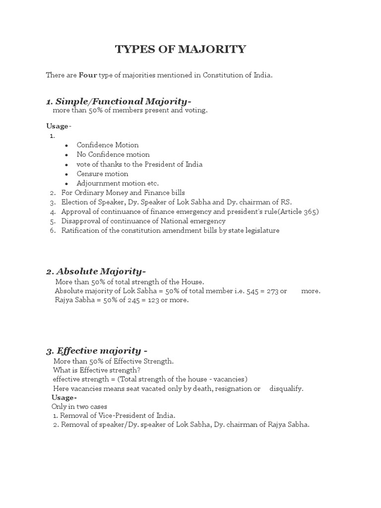 Types of Majorities in Indian Constitution | PDF