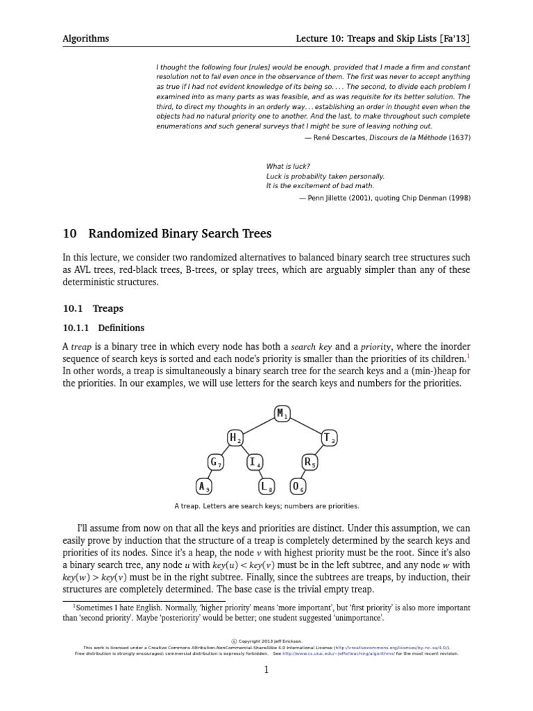 10 Randomized Binary Search Trees: Algorithms Lecture 10: Treaps and Skip Lists (Fa'13) | PDF ...