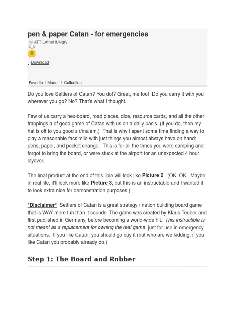 Pen & Paper Catan - An Instructable for Playing Settlers of Catan Using ...