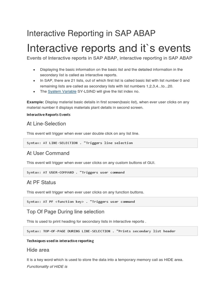 10-Interactive Reporting in SAP ABAP | Download Free PDF | Graphical User Interfaces | Subroutine
