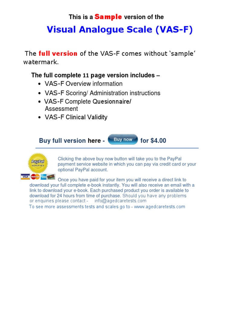 Visual Analogue Scale (VAS-F) SAMPLE | PDF | Psychiatry | Behavioural ...