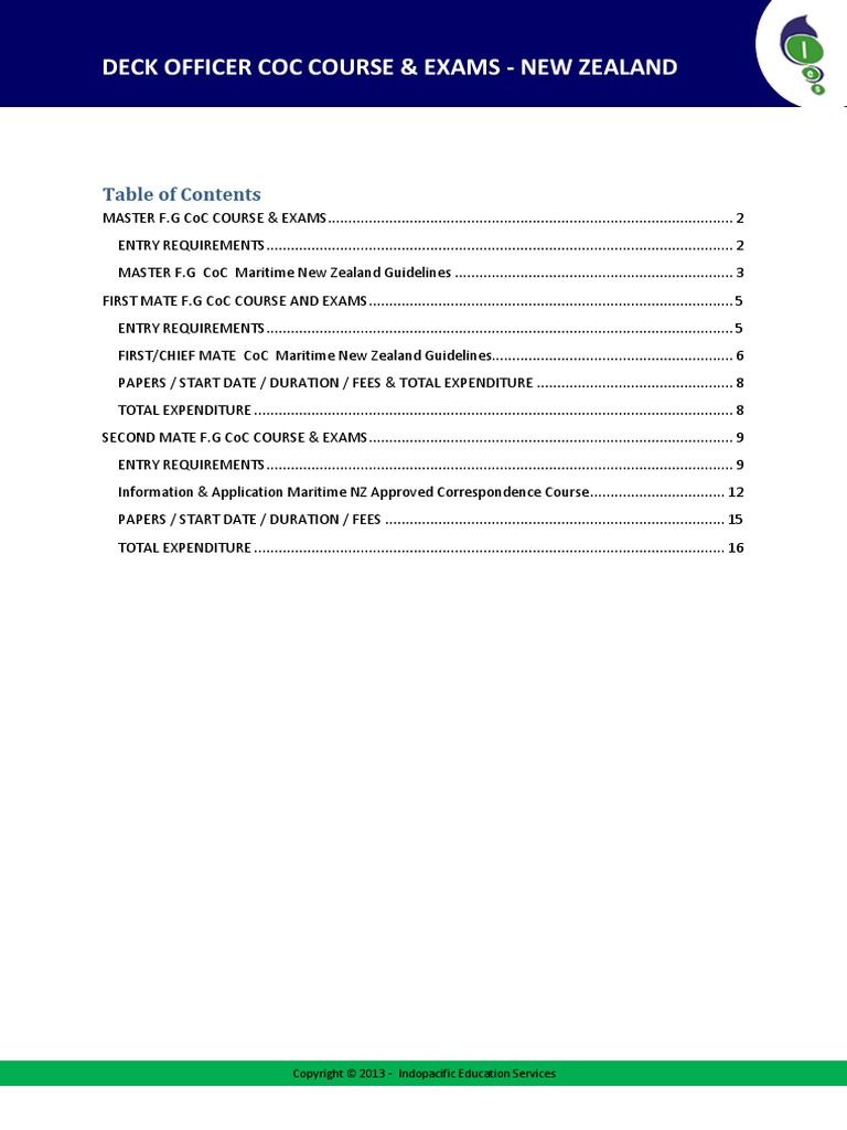 Deck Officer Coc Course Exams New Zealand PDF | PDF