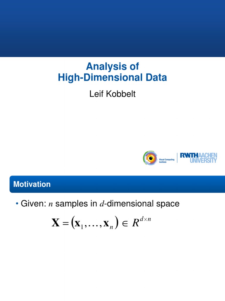 Analysis Of High Dimensional Data Leif Kobbelt Pdf Cluster Analysis Eigenvalues And