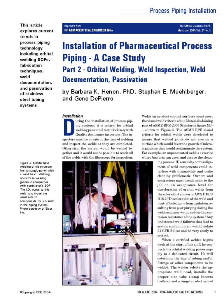 Installation of Pharmaceutical Process Piping | PDF