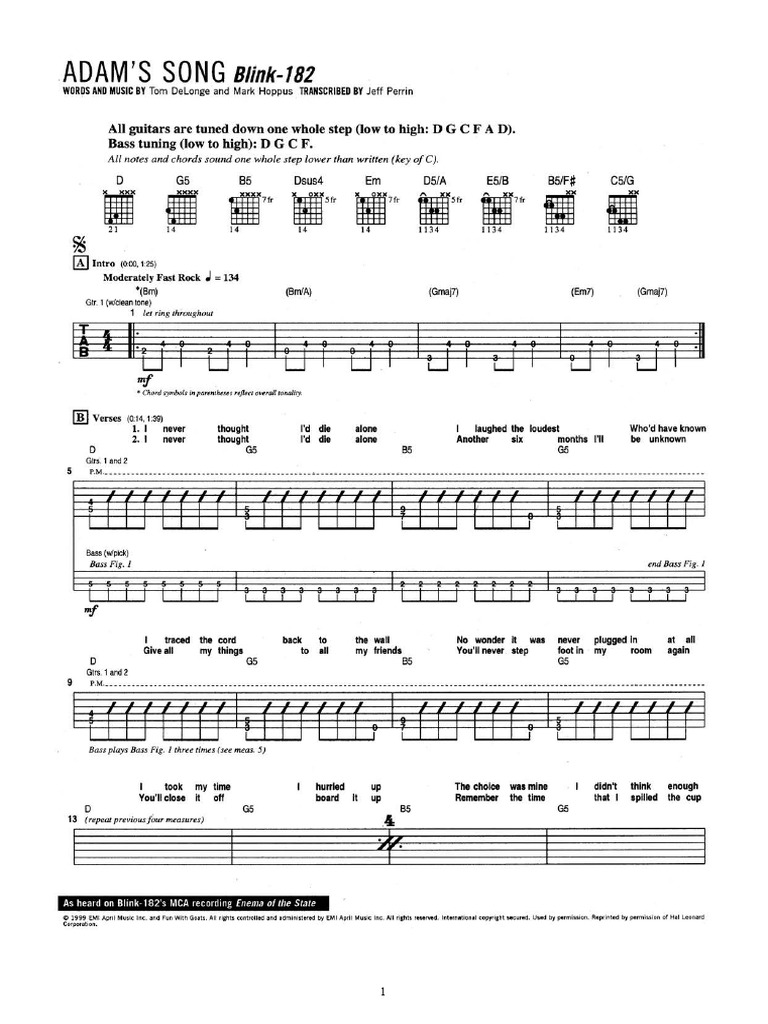 Blink 182 - Adams Song | PDF | Music Industry | Musical Techniques