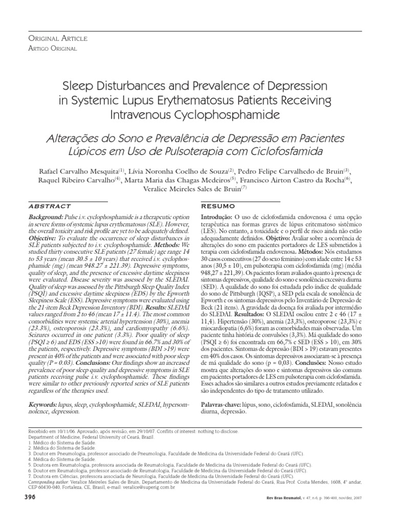 Sleep Disturbances and Prevalence of Depression in Systemic Lupus ...