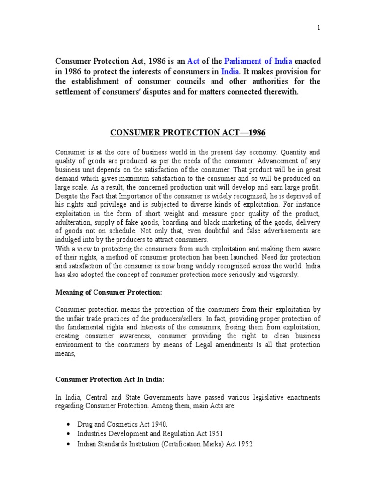 Consumer Protection Act 1986 Notes | PDF | Consumer Protection ...
