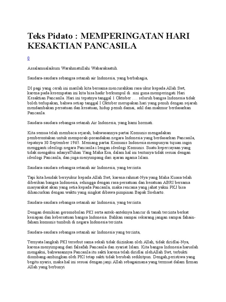 Pidato Hari Kesaktian Pancasila | PDF